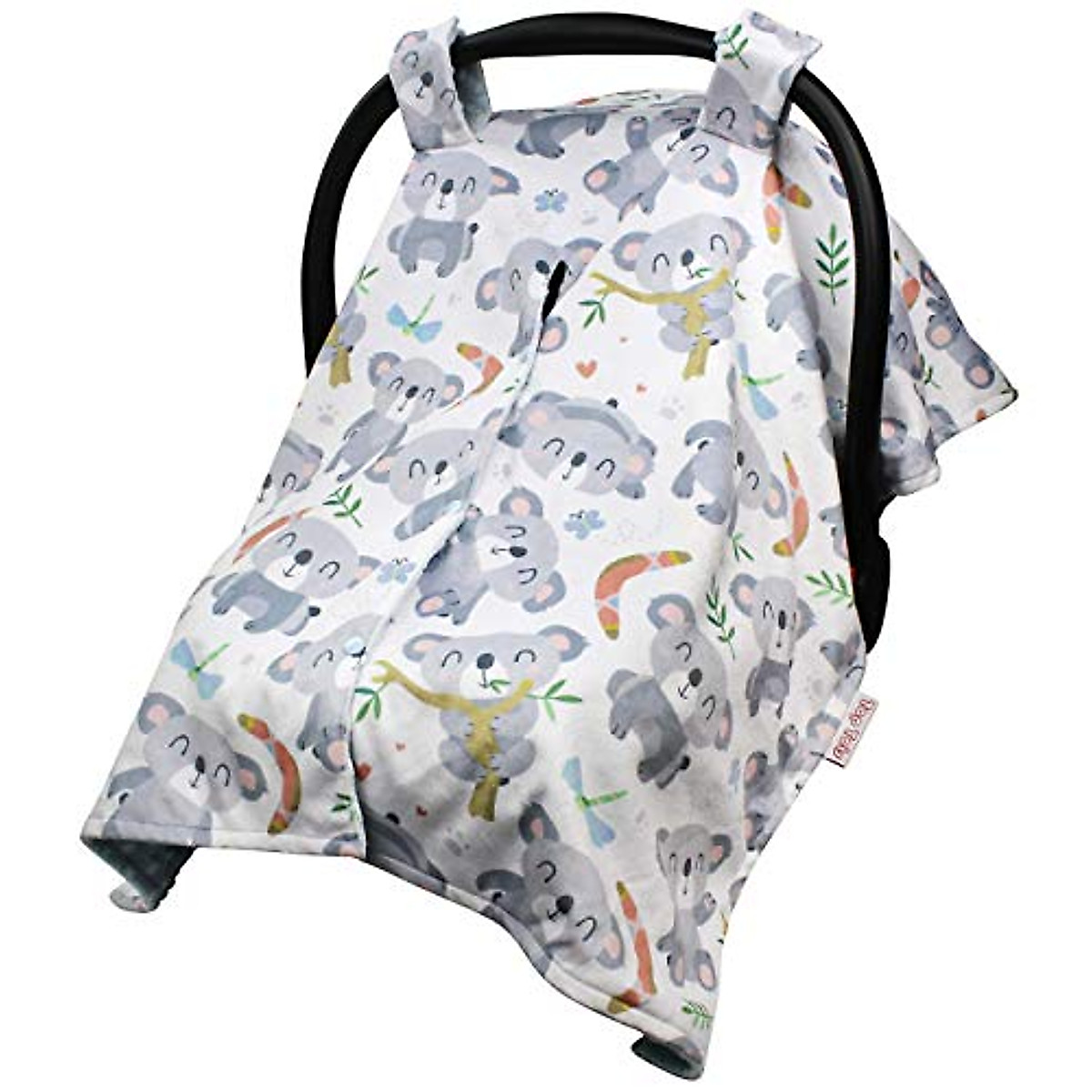 Baby Car Seat Canopy Cover - Baby Koala Bears & Butterflies with Light Blue Minky Dot