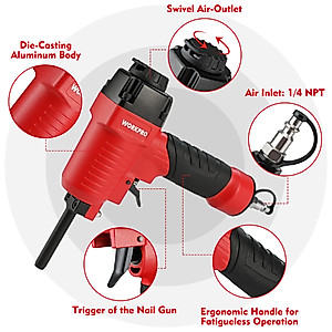 WORKPRO Pneumatic Nail Remover, Professional Heavy Duty Punch Nailer/Nail Puller/Nail Remover for Wood Workpieces, 60-100 PSI Denailer Removes 9-16 Gauge Nails