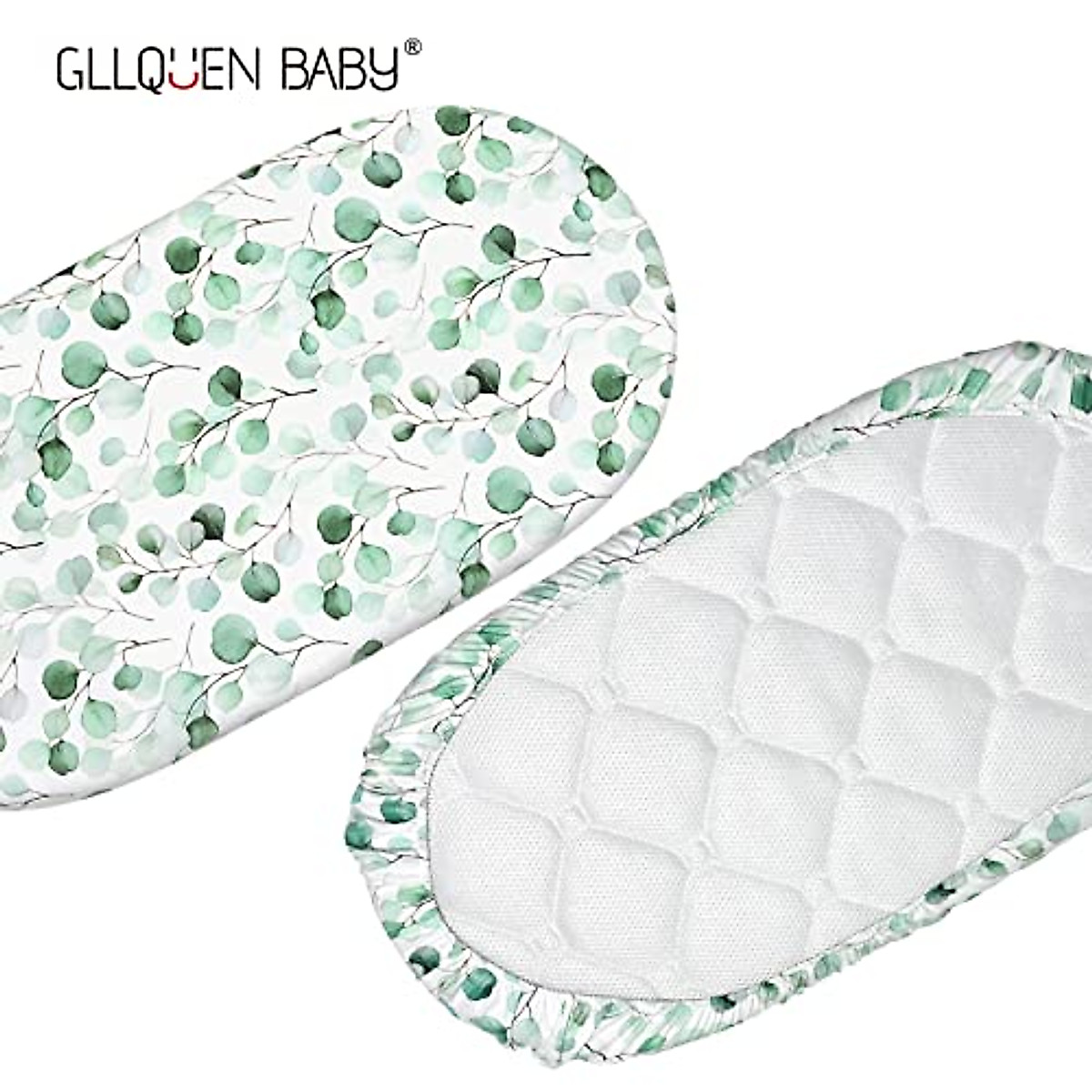 GLLQUEN BABY Bassinet Sheets 4 Pack, Breathable Cozy Fitted Mattress Sheet, Elastic Travel Crib Fashionable Floral Pattern, Standard Cradle Safe Sheets for Baby Boy Girls 32"X16"(Greenery)