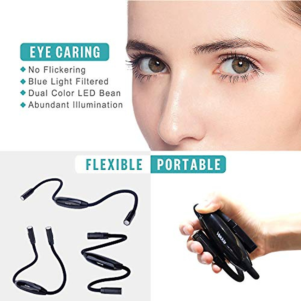 Vekkia Lightweight Neck Reading Light, Book Light for Reading in Bed, Neck Light for Knitting,3 Colors,9 Brightness,Rechargeable,Hand Free,Portable,Long Lasting,Suitable for Crocheting,Sewing,Craft