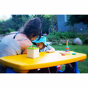 JustForKids Weatherproof Kids Outdoor Picnic Table Bench Play Table, no Assembly Required, Easy Pull/Snap Set up, 42" L x 36.5'W x 20'H, One Piece Together, Fits up to 6 Kids, Assorted, (10010)