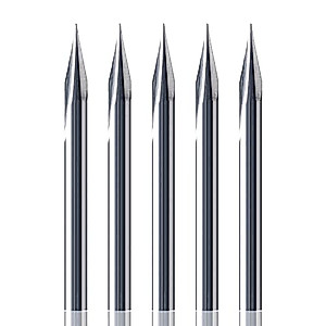 HUHAO 5PCS CNC Router Bits 20 Degree 1/8 Shank 2 Flutes 0.1mm Tip Engraving V Bits CNC Wood Carving Bit Straight Engraving V Groove Bit Engraving Tool Bits for Wood, Plywood, MDF, Stainless Steel
