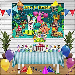 25pcs Singing Monsters Cake Decorations with 24pcs Cupcake Toppers, 1pcs Cake Topper for Singing Monsters Birthday Party Supplies