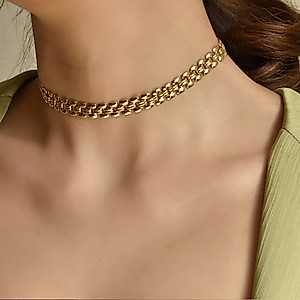 CLASSYZINT Gold Chunky Choker Necklace Large Wide Chain Short Chokers For Women (Watch strap chain choker)
