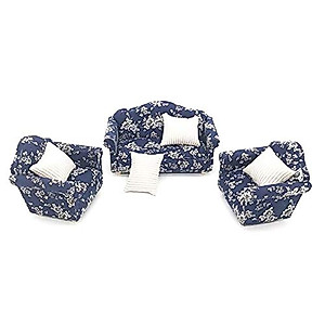 EatingBiting 1:12 Dollhouse Miniature Furniture Sofa 1 Double Sofa + 2 Single Sofa 3Pcs Set Living Room 1:12 Dollhouse Miniature Furniture Single Sofa Chair