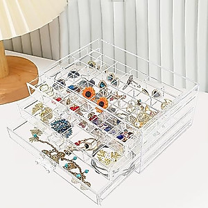 Ptaedex Jewelry Organizer Box, Acrylic Jewelry Holder Clear Jewelry Storage with 3 Drawers for Women Girls Men