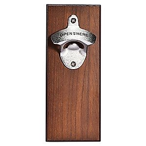 Bruntmor Wall Mount Bottle Opener - 7.87" x 2.75" x 0.55" Portable Mountable Beer Opener - Wooden Magnetic Beer Cap Catcher - Auto-Catch Cap Function & Space-Saver - Vintage Beer Caddy for Men & Dad
