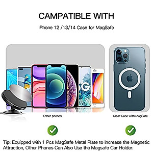 pzoz Magnetic Car Mount Compatible with iPhone 14 /13 /12 & MagSafe Case, 360° Adjustable Magnet Cell Phone Mount Holder for Dashboard Compatible with Mag Safe iPhone 14 /13 /12, Mini, Pro, Pro Max