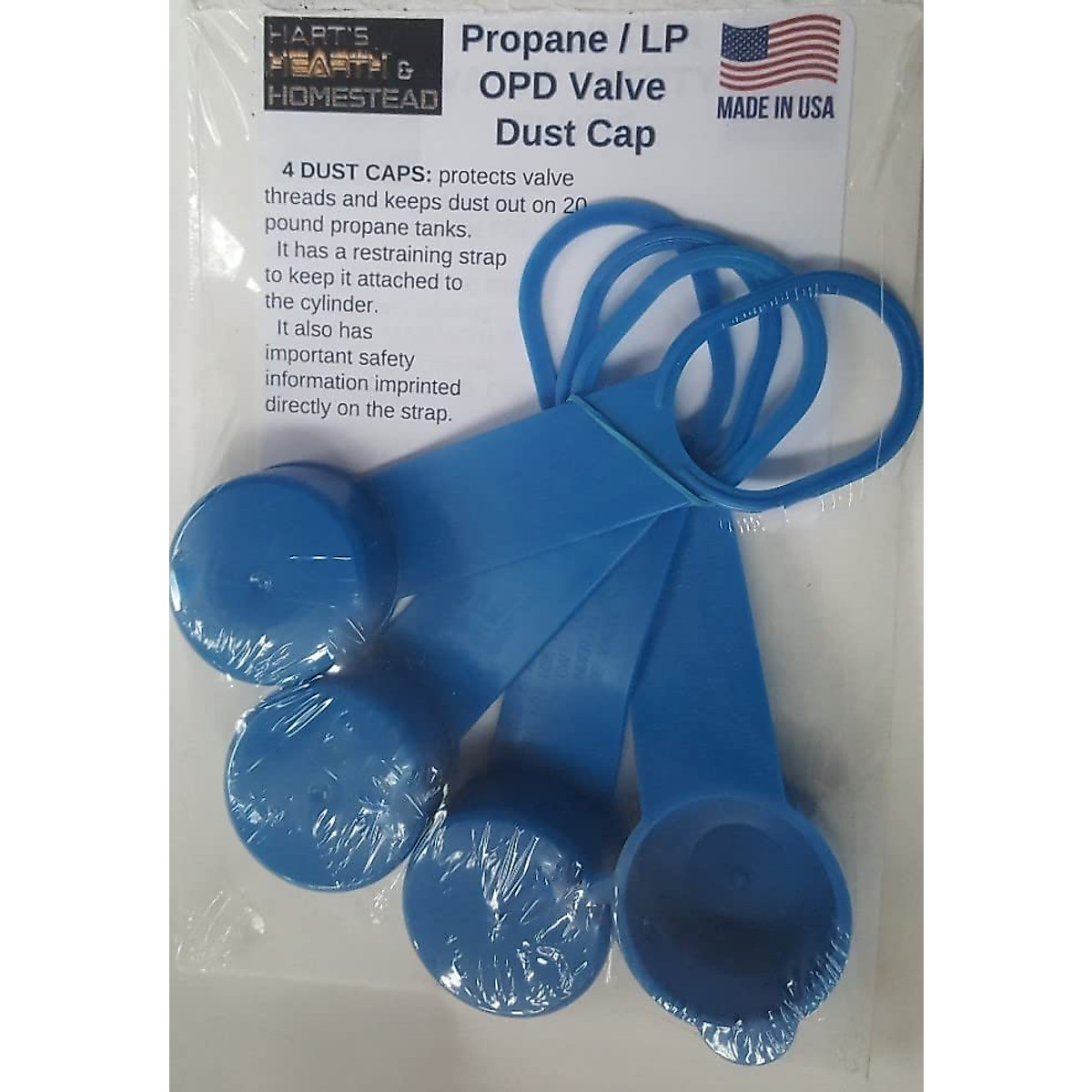 Hart's Hearth & Homestead Propane/LP Tank OPD Valve Dust Cap ; Pack of 4, Made in The USA Blue