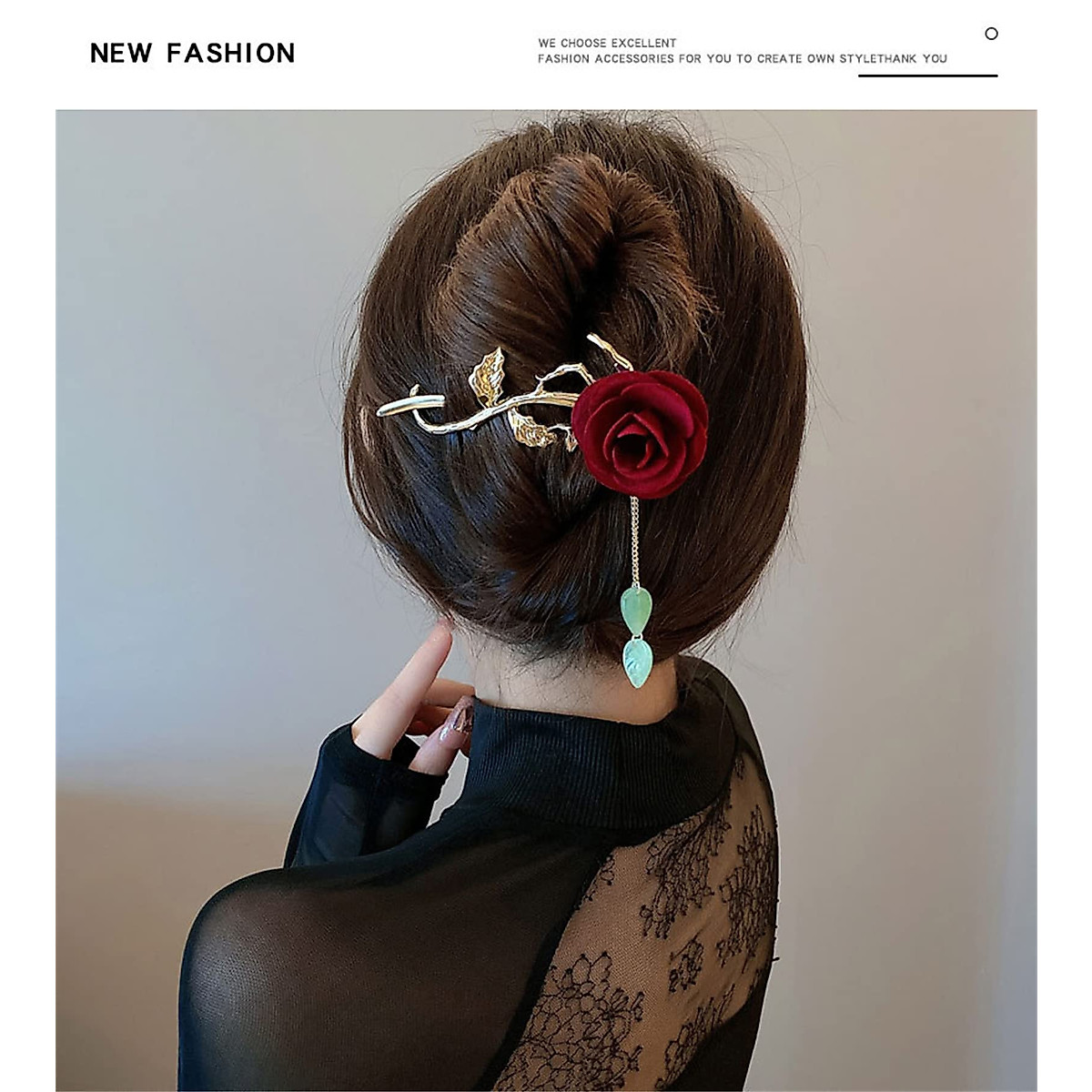 2PCS Hair Clip, Red Rose Hair Claws French Style Twist Hair Barrette Non Slip Jaw Banana Hair Accessories for Women