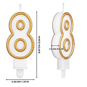 10 Pieces Cake Number Candles Birthday Numeral Candles Numbers 0-9 White Candles with Golden Edges Cake Topper Candle Decoration for Wedding Birthday Party Supply