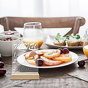 ZYP 5 x 7 Acrylic Sign with Wood Stands, Blank Acrylic Signs with Base, Acrylic Sheet Holder Stand Wood for Wedding Table Number Holder, Table Display Stand Signs for Party Events, Office