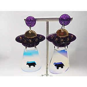 ASKANA Women`s Fashion and Fun Acrylic Big Cute UFO Aliens Cosmos and Space Drops Stud Earrings