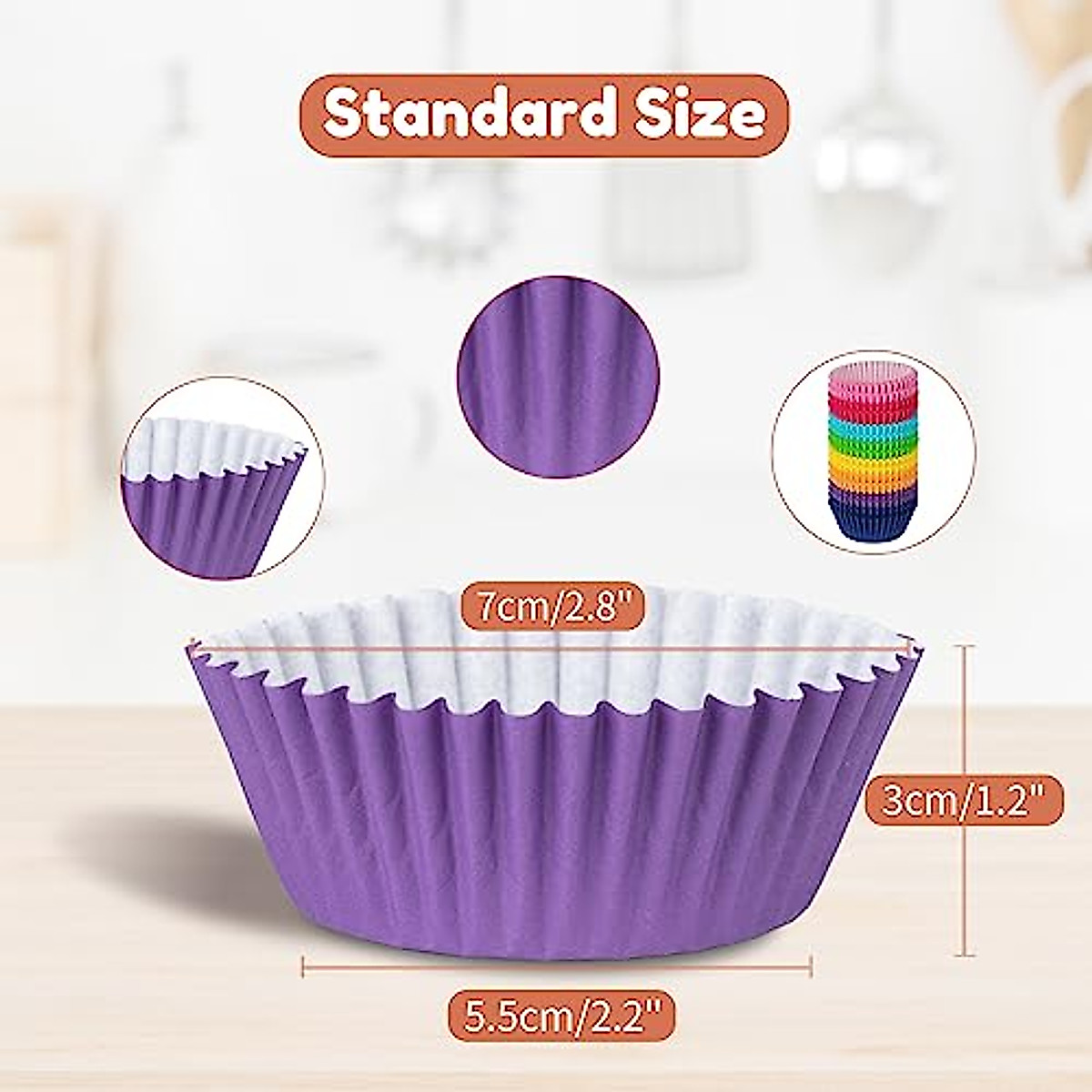 Parmedu 400pcs Paper Cupcake Liners - Standard Size 2 Inches Muffin Liners - 8 Rainbow Colors Baking Cups Cupcake Wrappers, Model BK008