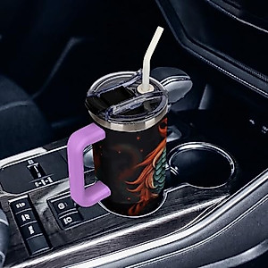 LLUTSNTH 40 Oz Vacuum Tumbler with Violet Handle Leakproof Insulated Tumbler Chinese Dragon Stainless Steel Travel Mug with Lid And Straw Coffee Cup Cute Water Bottles Cup Holder Friendly