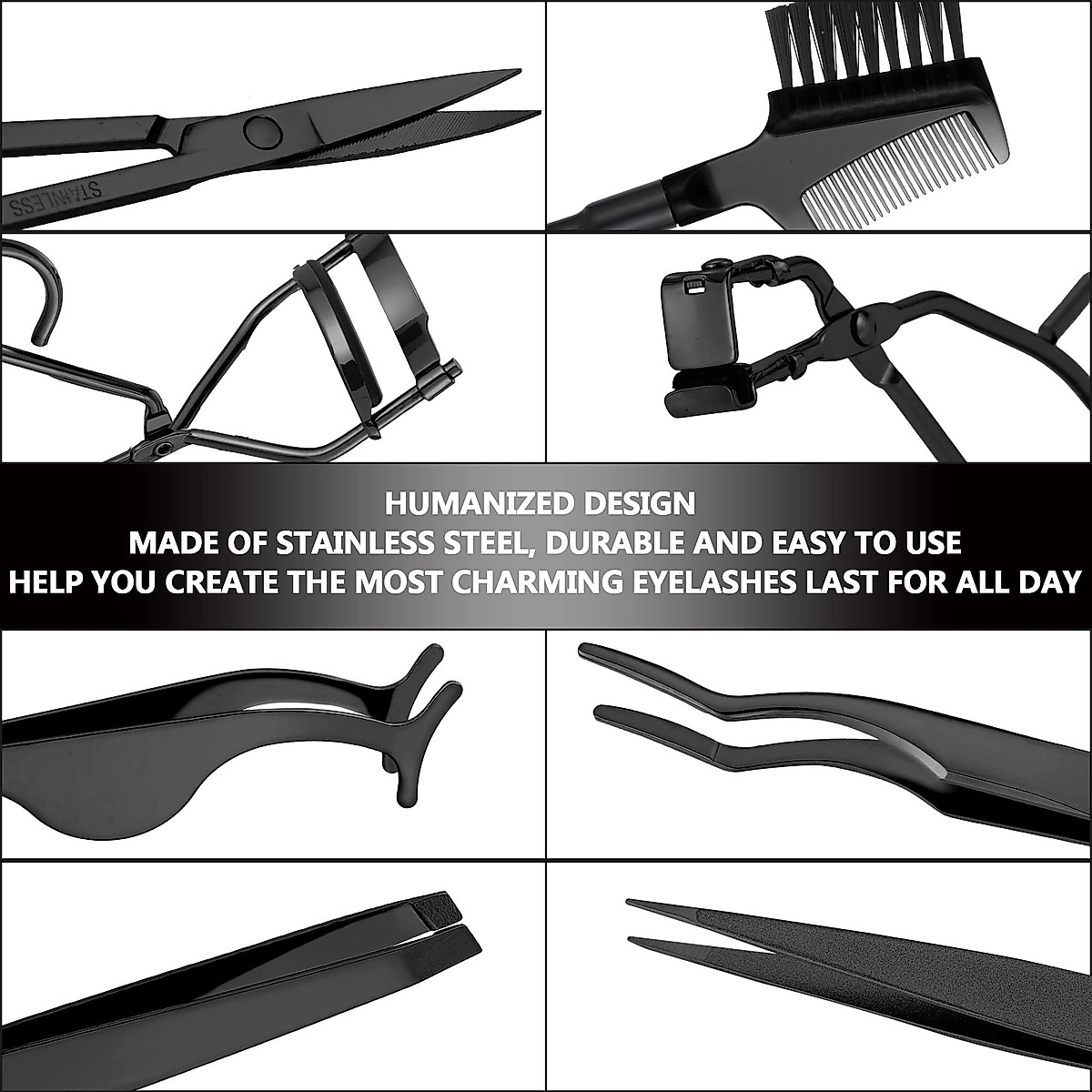 Mudder 48 Pcs Eyelash Curler Makeup Tools Set, Include Mini Eyelash Curler Kit, Eyebrow Extension Tweezers, Brush Comb and Scissors, Silicone Refill Pads, Black