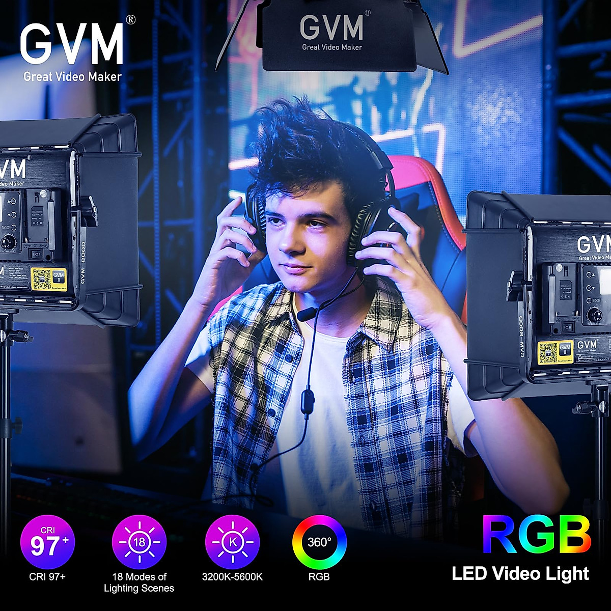GVM RGB LED Video Lighting Kit, 800D Studio Video Lights with APP Control, Video Lighting Kit for YouTube Photography Lighting, 3 Packs Led Light Panel, 3200K-5600K, 8 Kinds of The Scene Lights