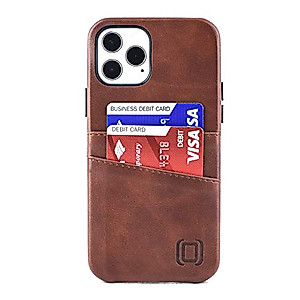 Dockem Wallet Case for iPhone 12 & iPhone 12 Pro: Built-in Metal Plate for Magnetic Mounting & 2 Credit Card Holders: 6.1" Exec M2, Smooth Synthetic Leather (Brown)