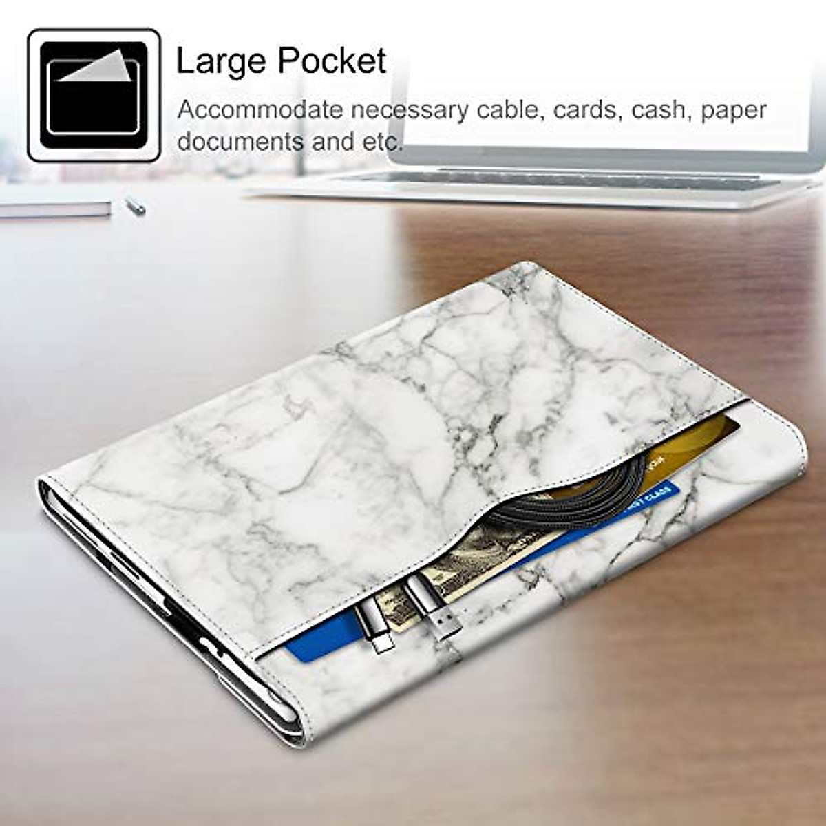 Fintie Protective Case for Microsoft Surface Go 3 2021 / Surface Go 2 2020 / Surface Go 2018 - Multi-Angle Portfolio Business Cover with Pocket, Compatible with Type Cover Keyboard (Marble White)