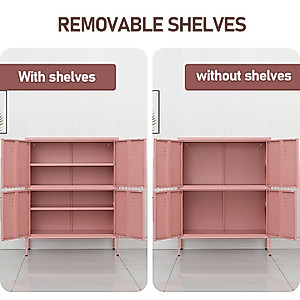 Fumedo 4 Door Metal Storage Cabinet for Bed Room,Living Room,Home,Hotel,Office,Garage,Kitchen,Adjustable Shelves and Standing Feet. (Pink)