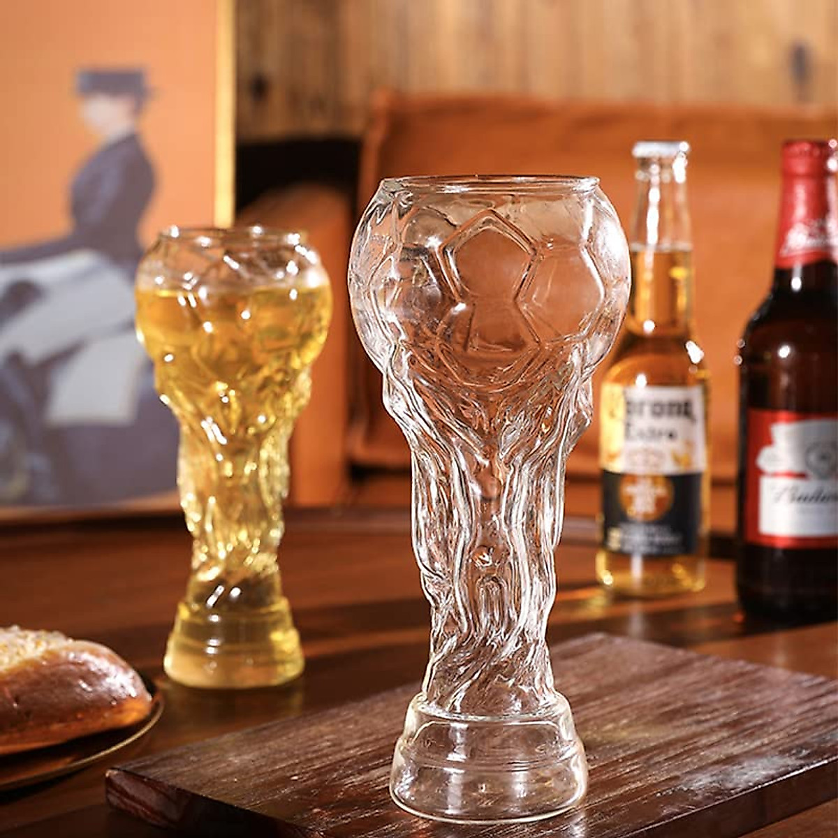 xiadanle World Cup Beer Mug Creative 450ml Beer Cup 15.2oz Borosilicate Glass Goblet Suitable for Football Party Bar Restaurant