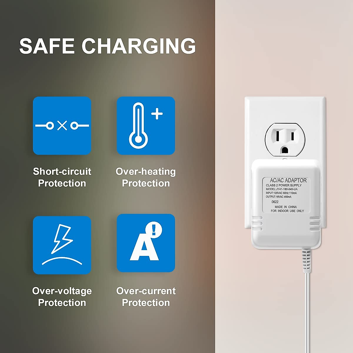 LANMU 18V Power Adapter Compatible with Nest Hello Video Doorbell, Arlo and SimpliSafe Video Doorbell (16.4ft/5m)