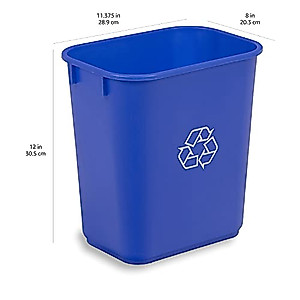 AmazonCommercial Rectangular Commercial Office Wastebasket, w/Recycle Logo, 3 gallon (Pack of 2), Blue