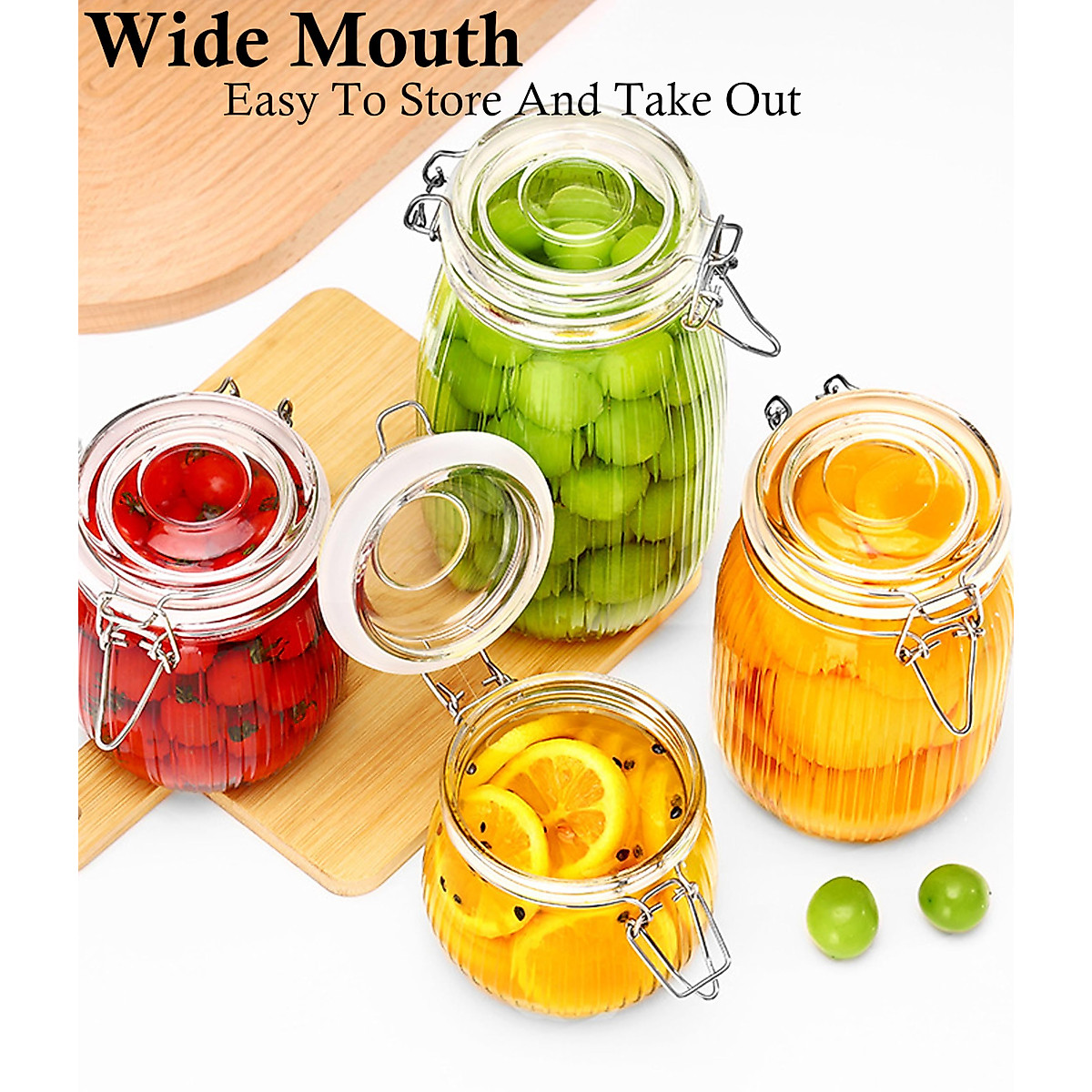 GMCOZY Glass Jar With Airtight Lid 16 Oz-6set Thicken Sealed Food Storage Canister Wide Mouth Mason Storage Jars For Kitchen Pantry Coffee Beans Nuts Baking Goods Tea Spice Cereal Fruits