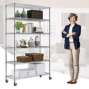 Tyyps Storage Metal Shelves Wire Shelf Organizer 6 Tier Wire Shelving Unit Heavy Duty Height Adjustable NSF Shelving Commercial Rolling Steel Rack 2100 Lbs Capacity with Wheels 82”X48”X18”,Chrome