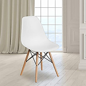 Flash Furniture Elon Series White Plastic Chair with Wooden Legs