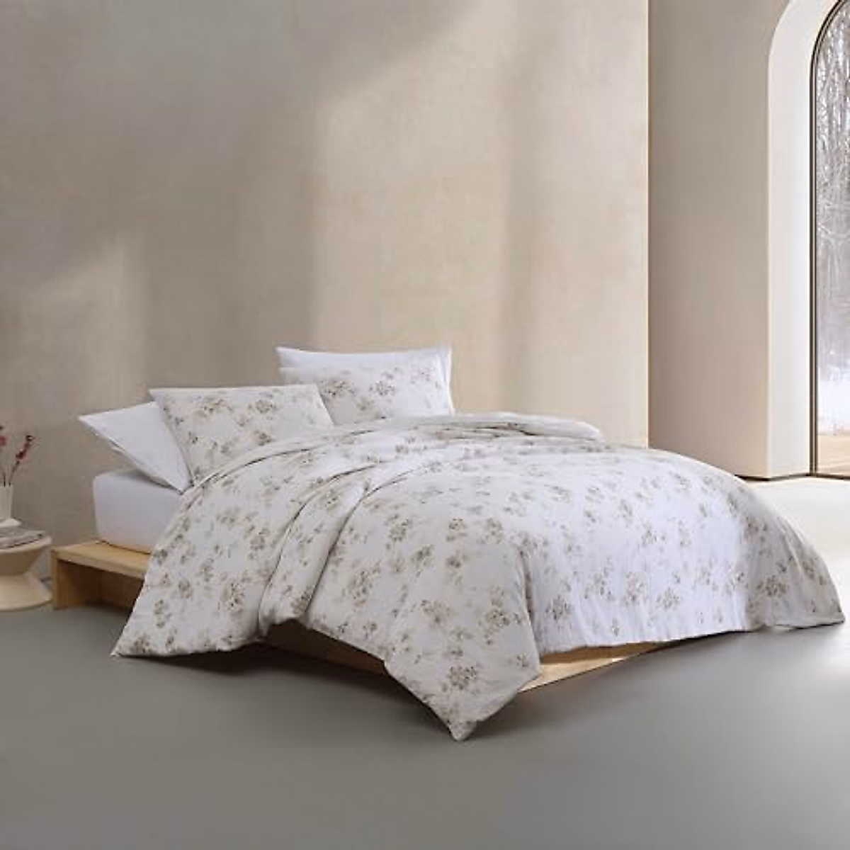 Calvin Klein - King Duvet Cover Set, Super Soft Cotton Bedding with Matching Shams, Floral Home Decor, Oeko-Tex Certified (Eternity Floral Beige, King)