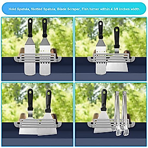 2pcs Spatula Holder for Blackstone Griddle, Stainless Steel Griddle Spatula Holder Clip on Edge Silver BBQ Spatula Rack Compatible with Camp Chef Royal Gourmet and Other Griddles