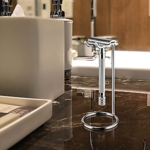 Linkidea Safety Razor Holder Stand, Shaving Razor Stand Deluxe Men's Stainless Steel Travel Shave Razor Holder - 4.7" (Silver 12cm)