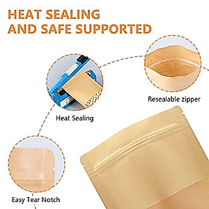 Stand Up Pouch Bags 50 Pcs Kraft Bags with Window Zip Sealable Bags for Food Resealable Bags for Small Business 4x6 Inches