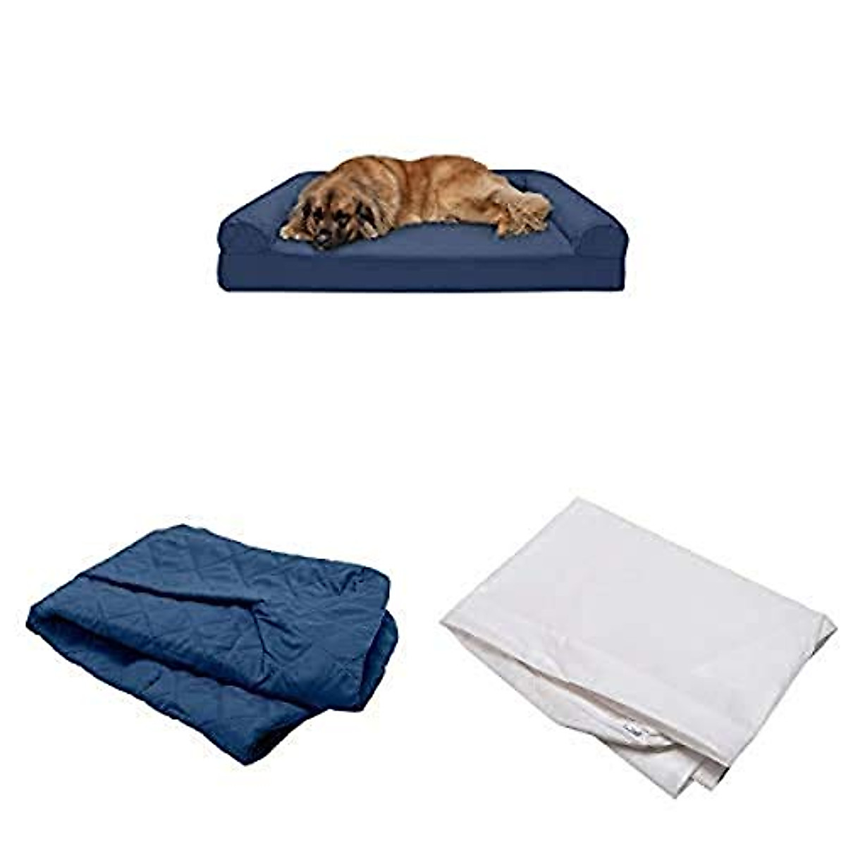 Furhaven Pet Bundle - Jumbo Plus Navy Memory Foam Quilted Quilted Sofa, Extra Dog Bed Cover, & Water-Resistant Mattress Liner for Dogs & Cats