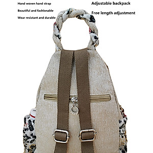 HUANGGUOSHU Backpack Purse for Women - Boho Style Small Convertible Sling Bag with Woven and Mushroom Design - Perfect Mini Backpack for Fashionable Hippie Ladies Cat