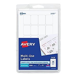 Avery Self-Adhesive Removable Labels, 0.75 x 1 Inches, White, 1000 per Pack (05428)