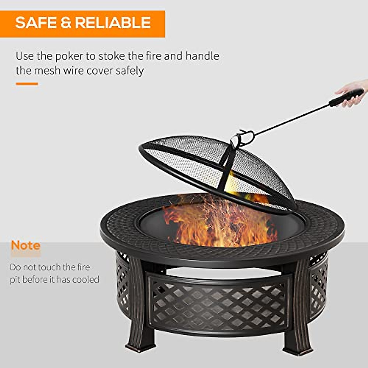 Outsunny 32" Outdoor Fire Pit Grill & Ice Bucket Table, Portable Steel Wood Burning Bowl, Cooking Grate, Poker, Rain Cover, Spark Screen Lid