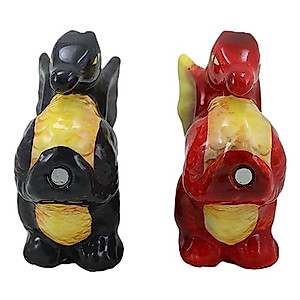 Ebros Gift Red Fire And Black Smoke Dueling Dragons Couple Ceramic Salt Pepper Shakers Set Figurines As Fantasy Mythical Magic Dungeons And Dragon Gothic Accent Decor