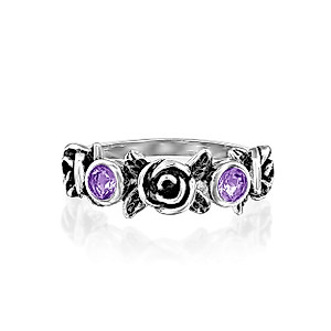Paz Creations Ring For Women - 925 Sterling Silver Vintage Rings For Woman - Handcrafted Rose Flower Design With Gemstones - Jewelry with One Year Warranty - Amethyst Size 8