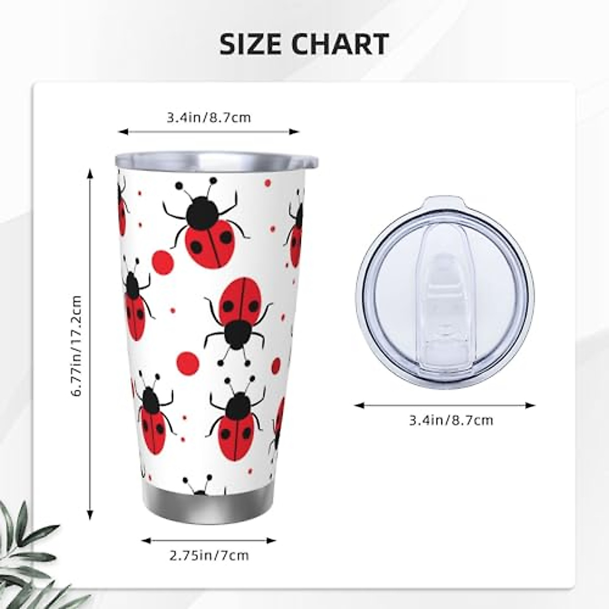 Tangopi Red Ladybug Pattern 20 oz Tumbler with Lid and Straw Insulated Travel Coffee Mug Reusable Spill Proof Coffee Cups Stainless Steel Water Bottle for Hot and Cold Drinks