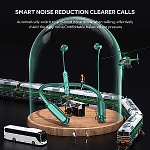 Wireless Neckband Headphones Bluetooth Neckband Headsets 100 H Playtime/360 Days Standby,Neckband Headphones Built-in Mic Sports Noise Cancelling for Help Sleep/Audio Books/Video Conference (green)