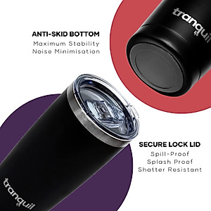 tranquil life Insulated Tumbler– 20oz, Stainless Steel Cups for Hot & Cold Drinks, Tumbler with Leakproof Lid, Reusable Cups for Coffee & Smoothie, Stainless Steel Tumbler for Travel, Jet Black