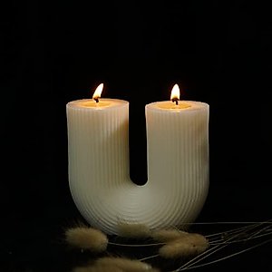 Large U Shaped Candle Aesthetic Ribbed Candles Minimalist Geometric Shaped Candles Soy Wax Scented Candle Art Decorative Handmade U Shape Candle for Wedding Spa Yoga Birthday Christmas Gift (White)