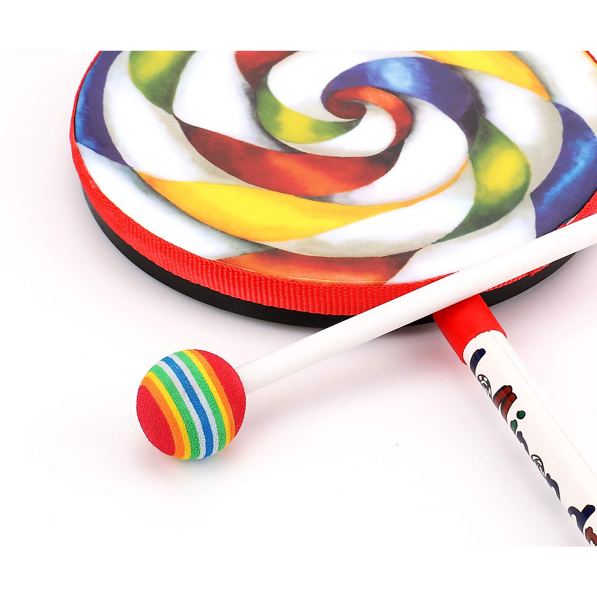Foraineam 2 Pieces 8 Inch Lollipop Drum with Drum Beater Lollipop Hand Drum Musical Educational Percussion Instrument