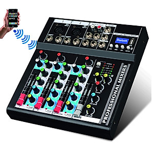 Boytone BT-34MX Professional Audio Mixer Sound Board Console System Interface 4 Channel Digital USB Bluetooth Digital MP3 Computer Input 48V Phantom Power Stereo DJ Studio Streaming FX processor