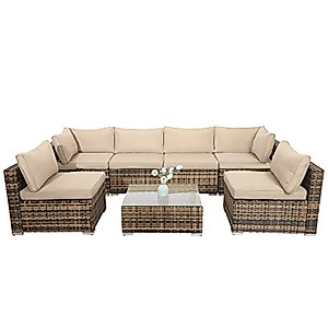LEISU 7 Pieces Outdoor Sectional Furniture Set All-Weather Patio Sectional Sofa 7-Piece Conversation Set with Cushions (7 Pieces)