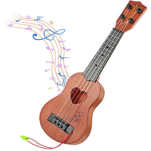 Kids Toy Guitar, Ukulele Beginner Musical Instrument, Easy to Hold 17 inches with 4 Adjustable Strings Mini Guitar for Skill Improving Early Educational Pre School Children Toddler