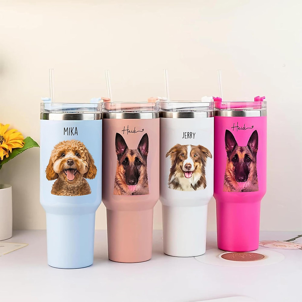 Custom Cat, Pets Photo Personalized Tumbler 40 oz Laser Engraved, Insulated Cup with Handle, Lid and Straw, Vacuum Insulated, Coffee Mug, Personalized Gifts For Cat Mom 3