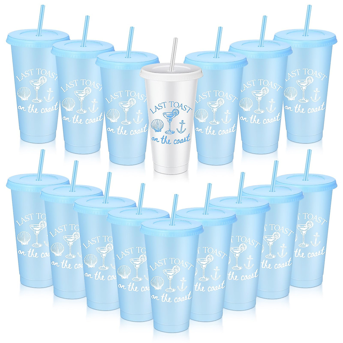 Qinyoung 16 Pcs Last Toast on the Coasts Bachelorette Party Plastic Cups 24 oz Bachelorette Party Tumbler with Lids and Straws Camp Bachelorette Cups for Bride Bridesmaid Last Toast on the Coast Gifts
